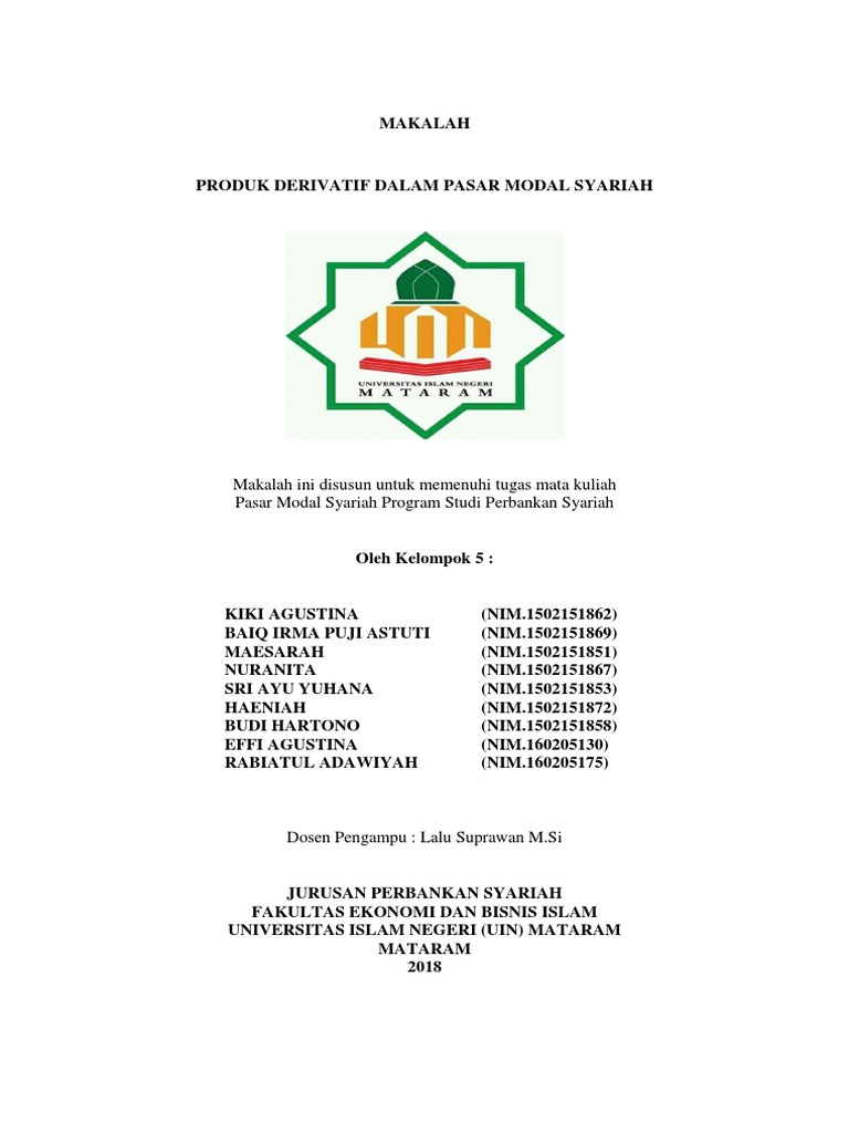 Produk Derivatif dalam Pasar Modal Syariah | PDF | Pengelolaan Keuangan ...