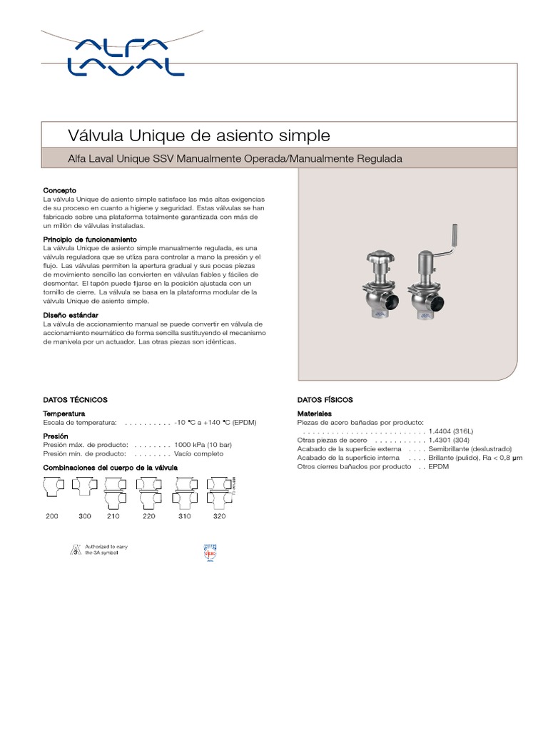 ALFA LAVAL Unique-SSV-Manually-Operated-Manually-Regulating | PDF ...