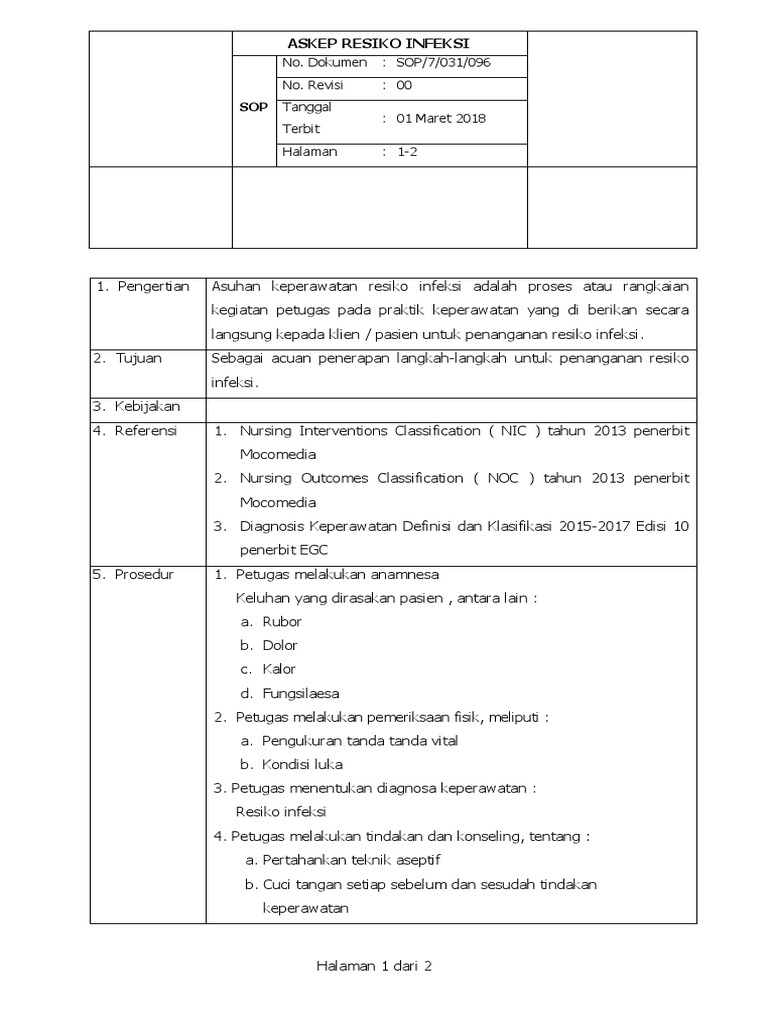 Sop Askep Resiko Infeksi Revisi Fix | PDF | Kesehatan Holistik