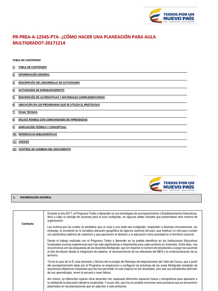 Protocolo Multigrado Ciclo I-1 | PDF | Salón de clases | Planificación