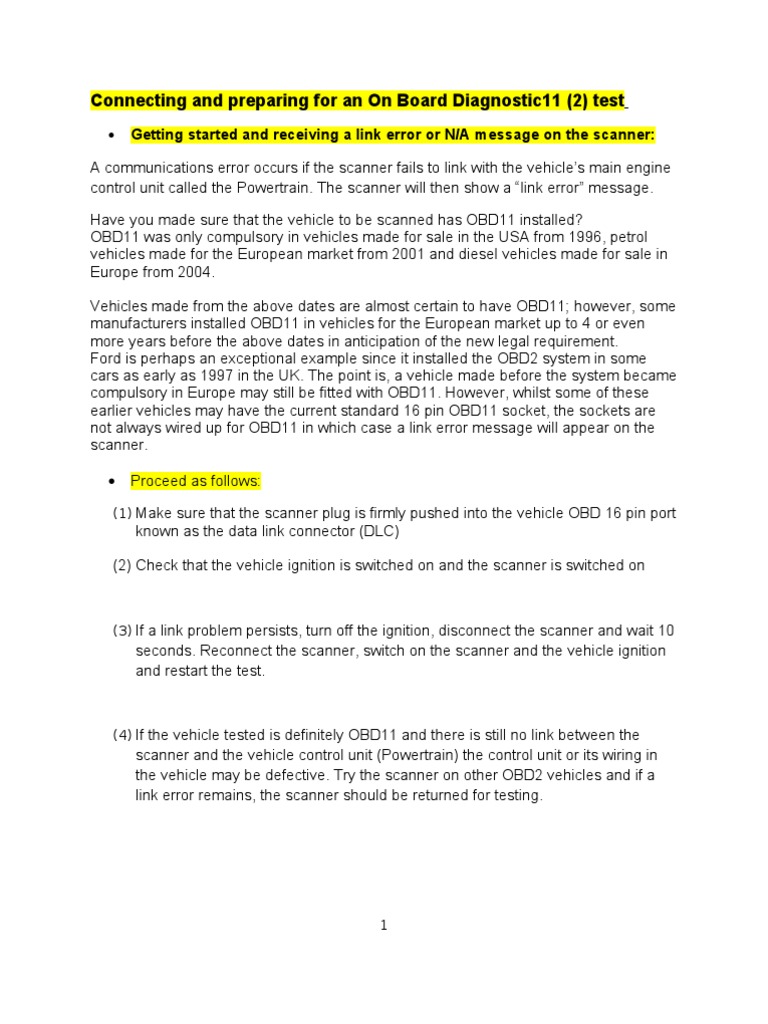Preparing For An OBD11 Test | PDF | Manufactured Goods | Vehicle Technology