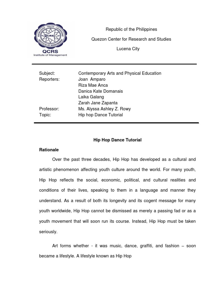 Project Proposal | PDF | Hip Hop | Dances