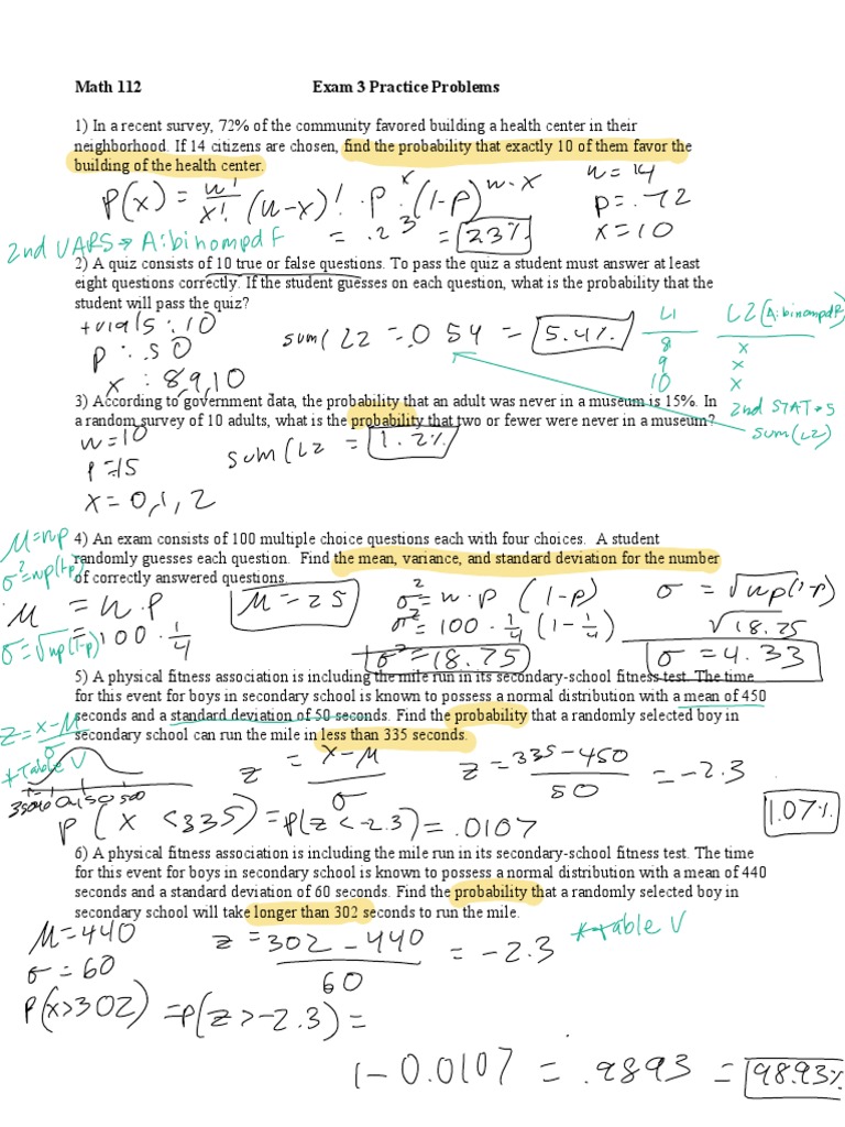 Math Exam 3 Practice Problems | PDF | Standard Deviation | Normal ...