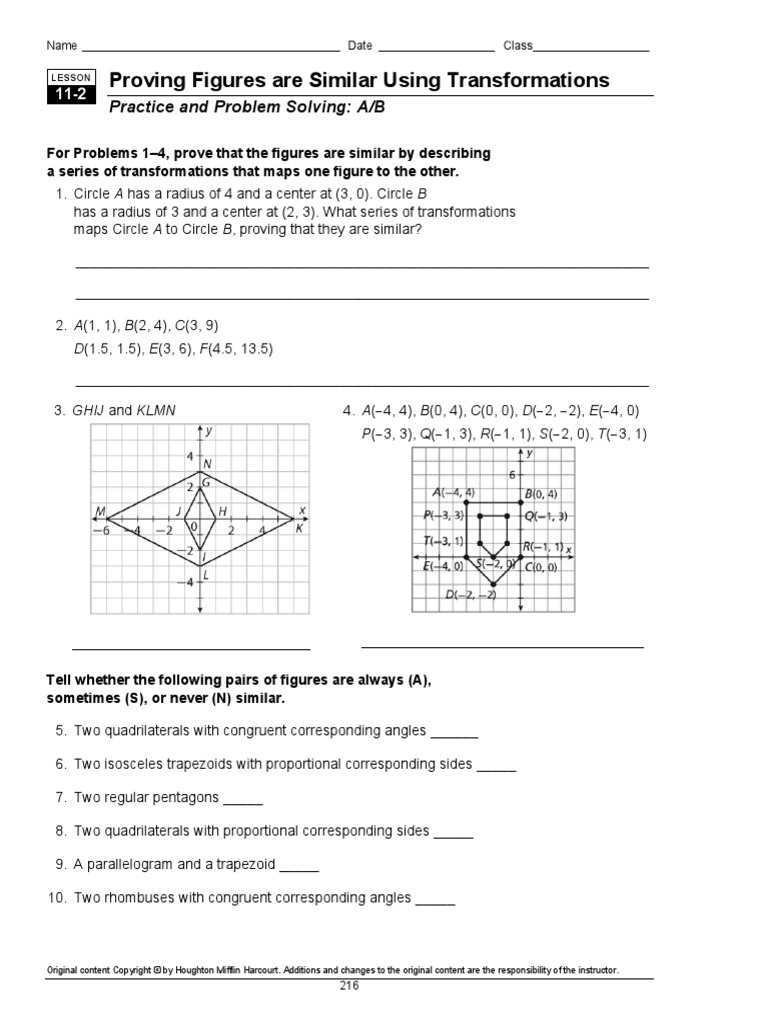 Taller 1 11.2 Proving Similarity Using Transformations PDF | PDF ...
