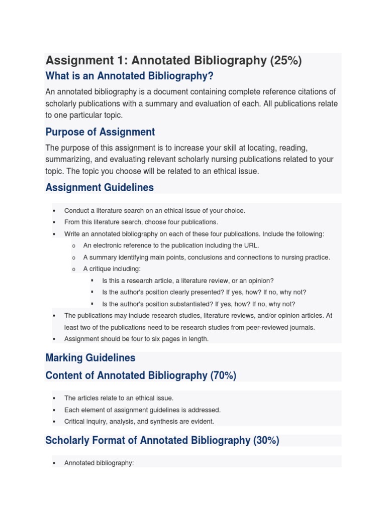NURS 328 Assignment 1: Annotated Bibliography | PDF | Science & Mathematics