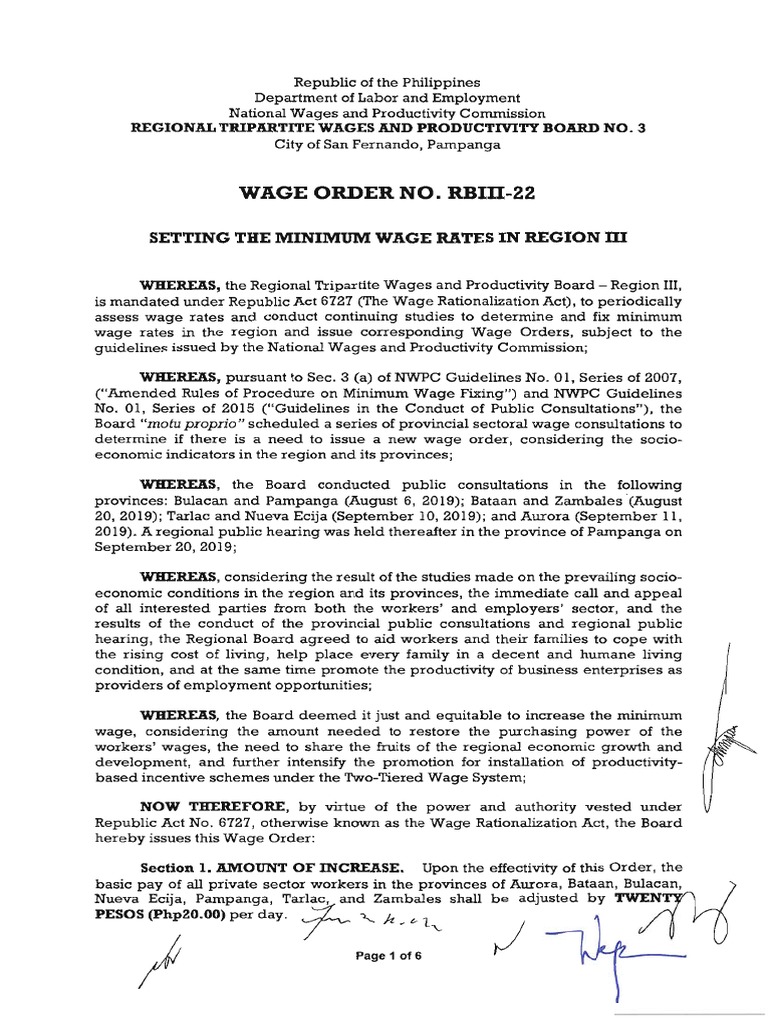 Wage Order No. RBIII 22 PDF | PDF