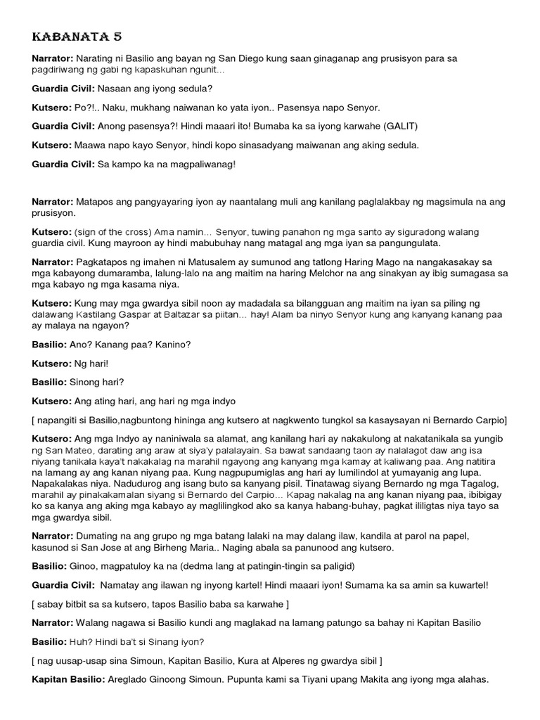 El Filibusterismo Script Kabanata 5 at 6 | PDF