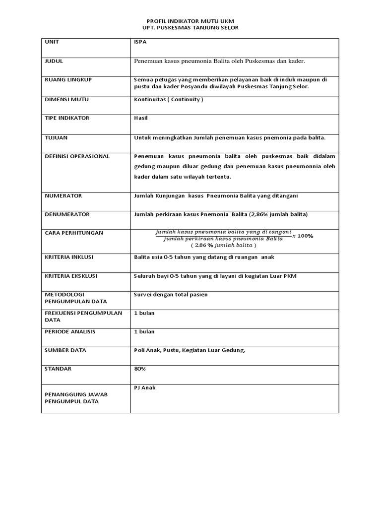 INDIKATOR MUTU ISPA Dan Diare 2020 | PDF