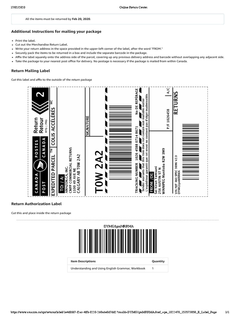 Amazon Return Courier Label | PDF
