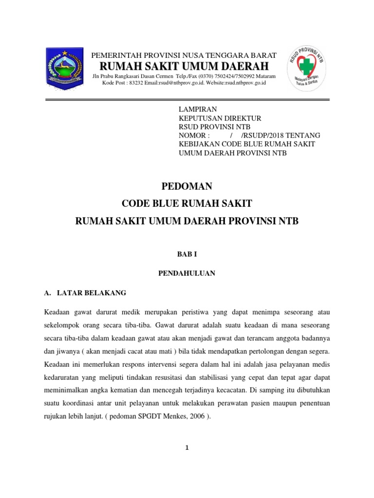 Kebijakan Tim Code Blue RSUD NTB | PDF