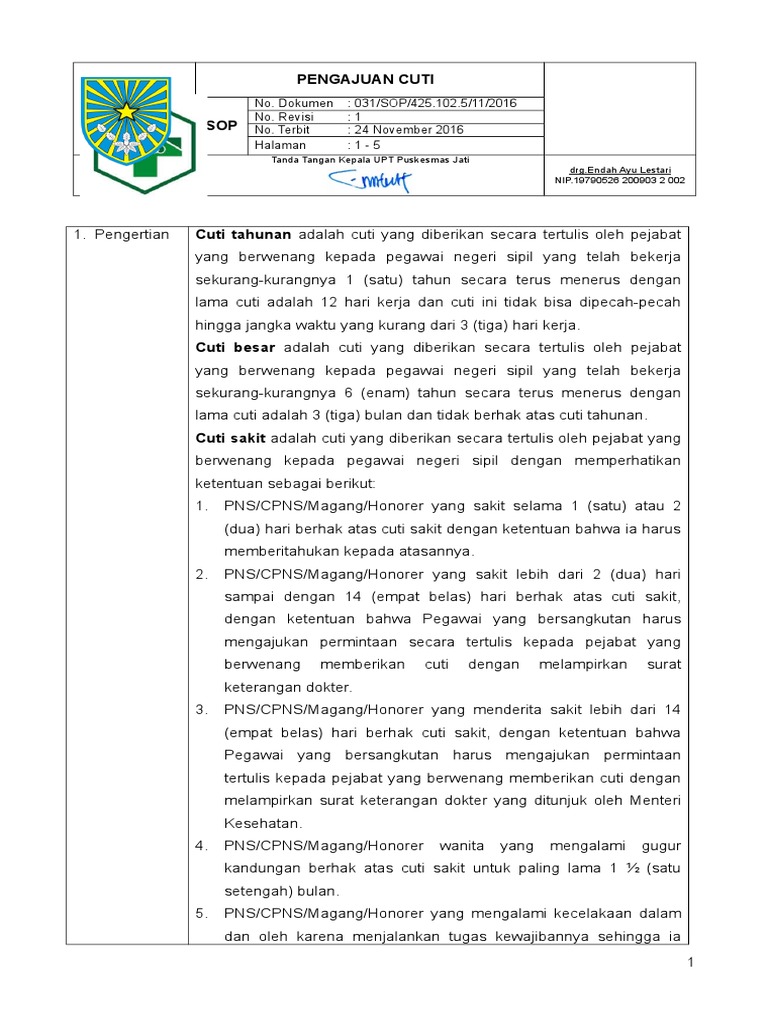 Sop Pengajuan Cuti | PDF