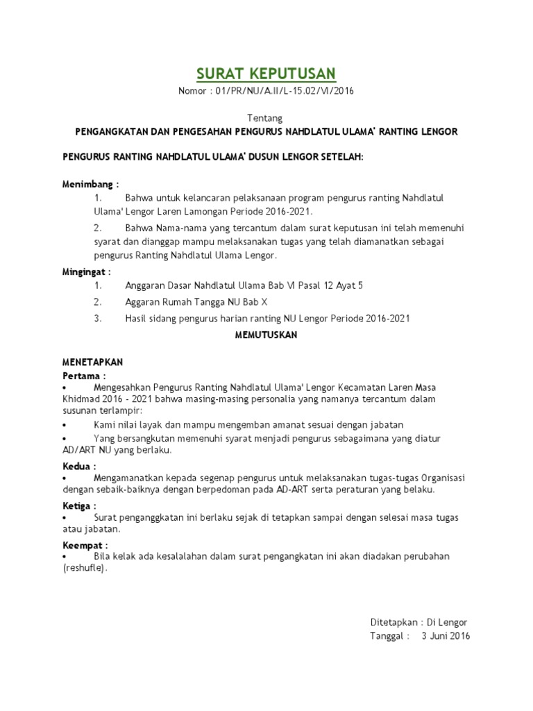 Contoh SK FATAYAT NU | PDF | Karier & Perkembangan