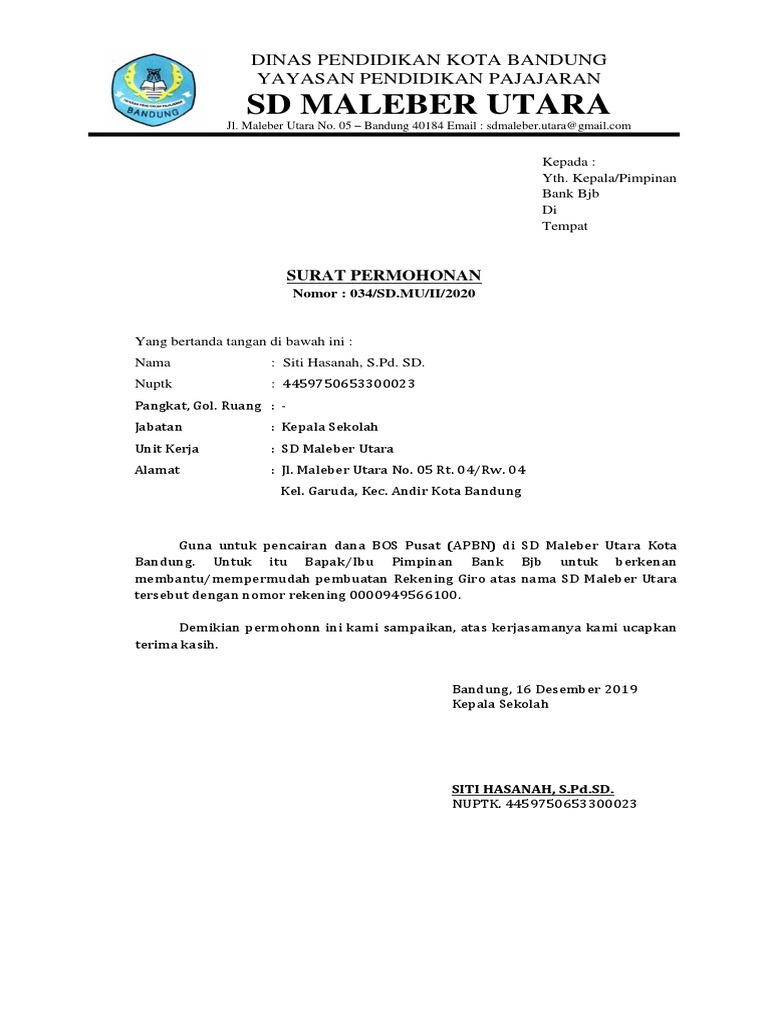 Surat Permohonan Rekening Giro BJB | PDF