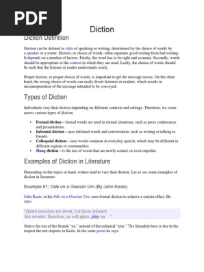 Examples Of Diction In Literature
