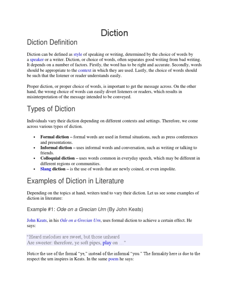 Examples Of Diction In Literature