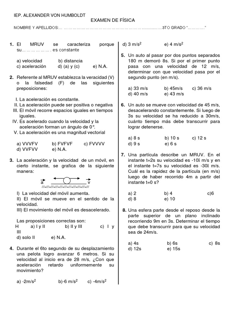PRACTICA Calificada MRUV | PDF | Velocidad | Aceleración