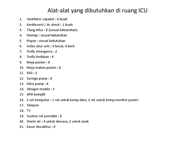 Alat-Alat Yang Dibutuhkan Di Ruang ICU | PDF