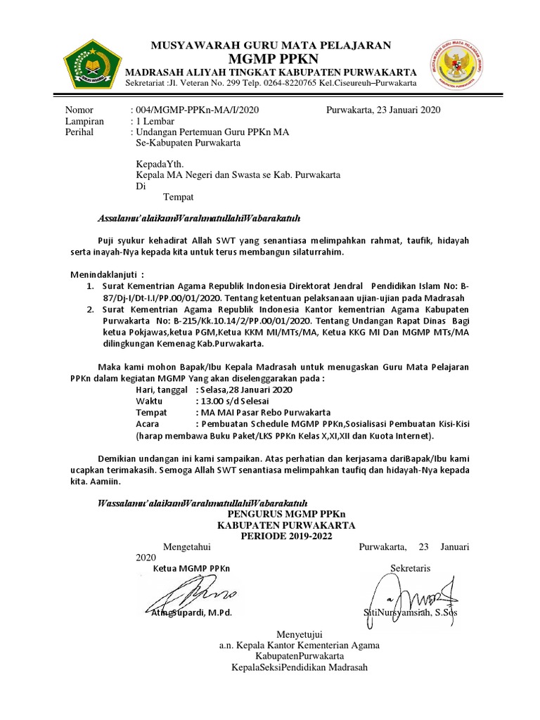 Contoh Undangan MGMP | PDF