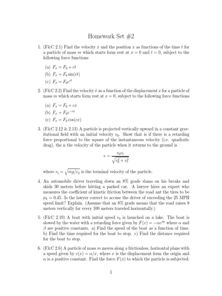 HW 2 | PDF | Force | Mass