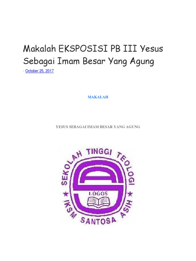 Yesus Imam Besar Agung | PDF