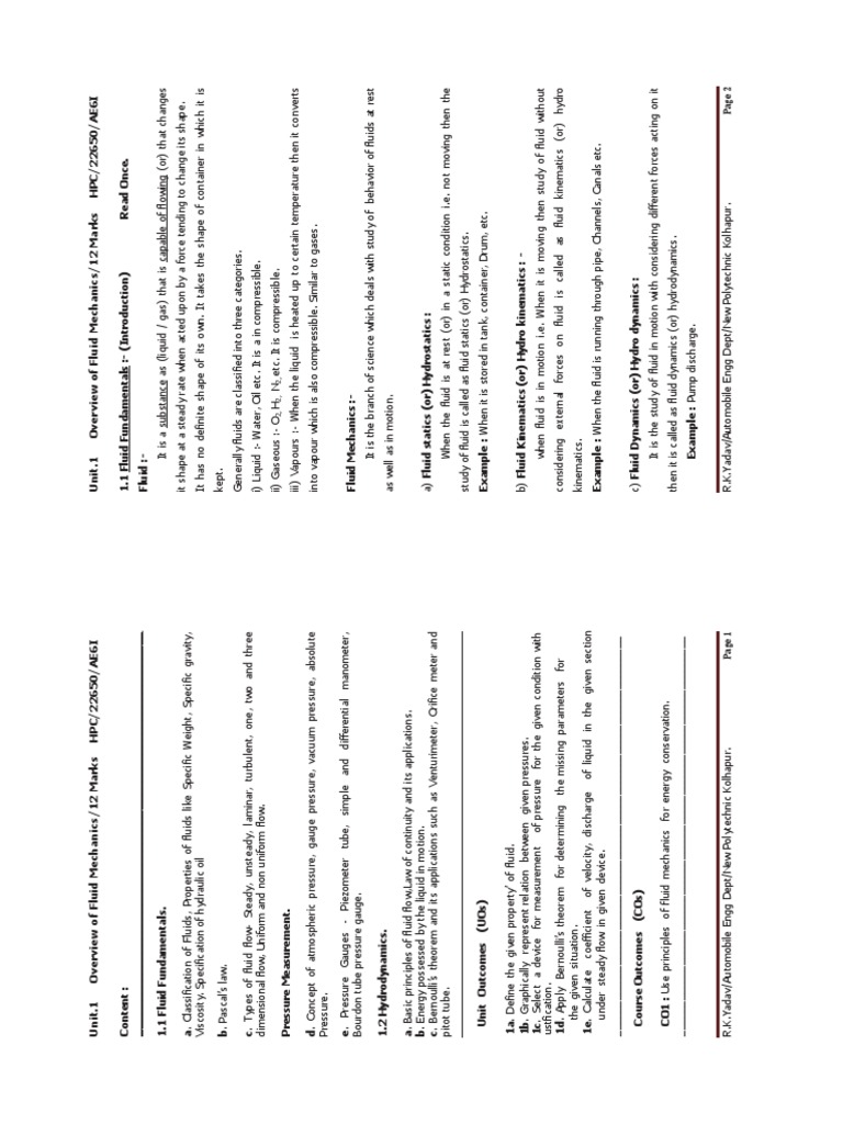 HPC Unit. 1x PDF | PDF | Fluid Dynamics | Pressure Measurement