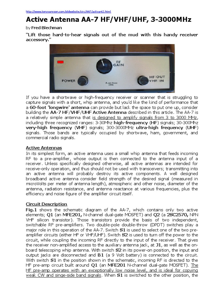 Active Antenna AA-7 HF-VHF-UHF, 3-3000MHz | PDF | Very High Frequency | Antenna (Radio)