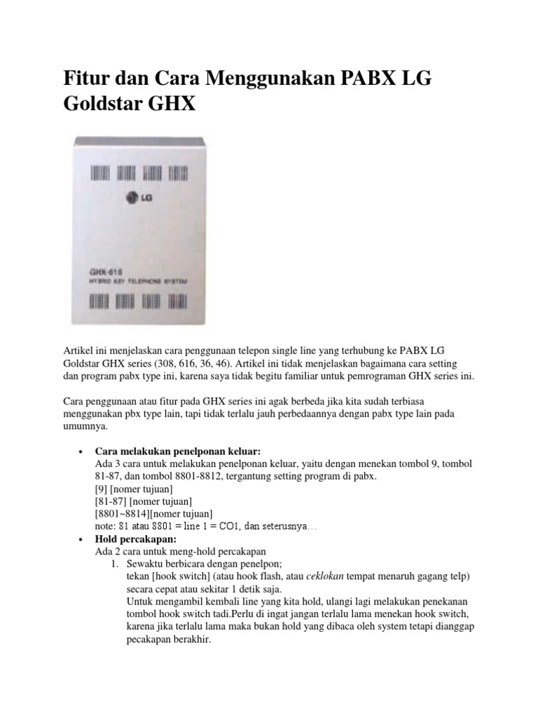 Fitur Dan Cara Menggunakan PABX LG Goldstar GHX | PDF | Metode & Bahan Ajar | Komputer