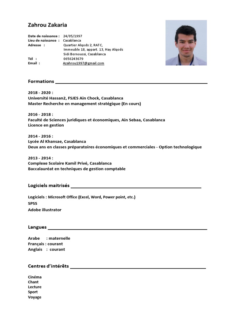 Profil de Zahrou Zakaria à Casablanca | PDF