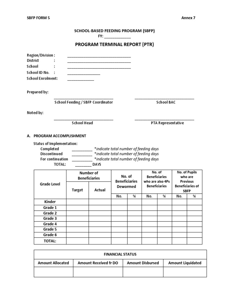SBFP Program Terminal Report 2019 | PDF | Business