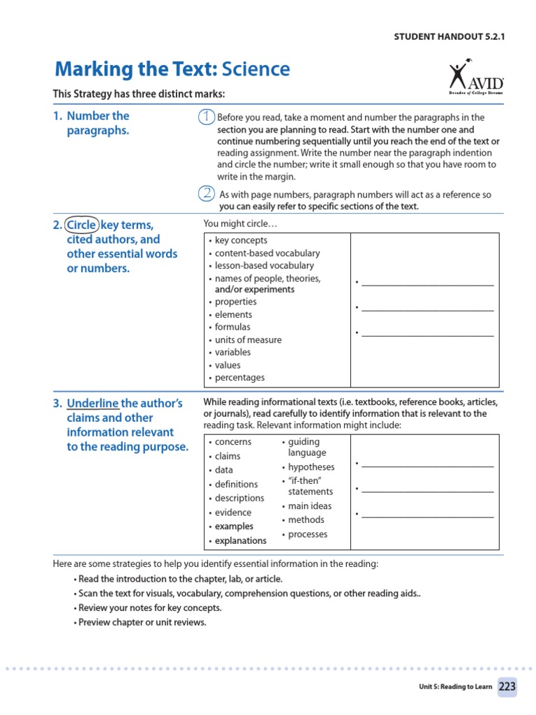Marking Text Strategies for Science Reading | PDF | Paragraph | Reading ...