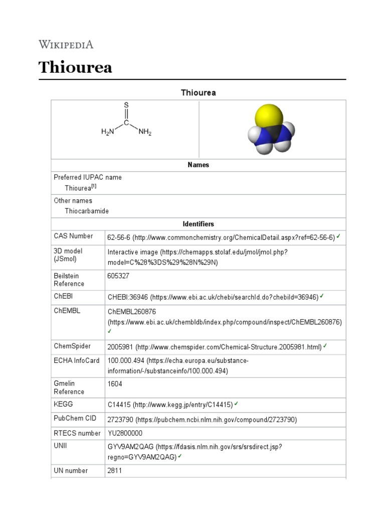 Thiourea | PDF | Carbon Compounds | Physical Sciences
