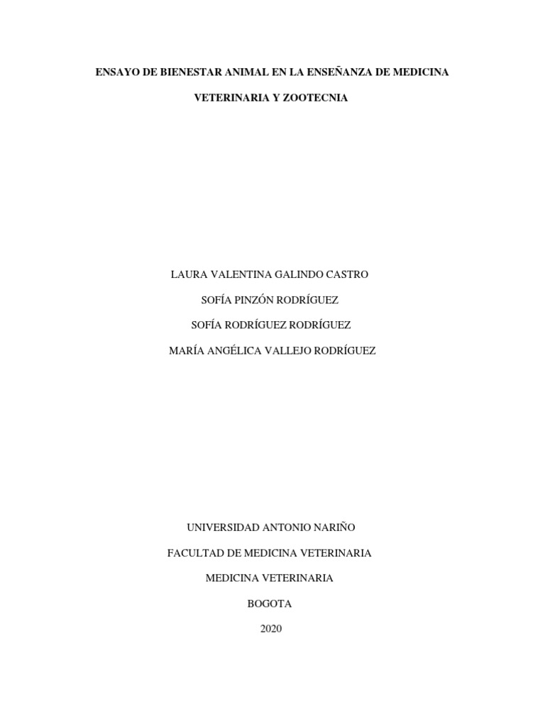 Ensayo de Bienestar Animal en La Enseñanza de Medicina Veterinaria y ...