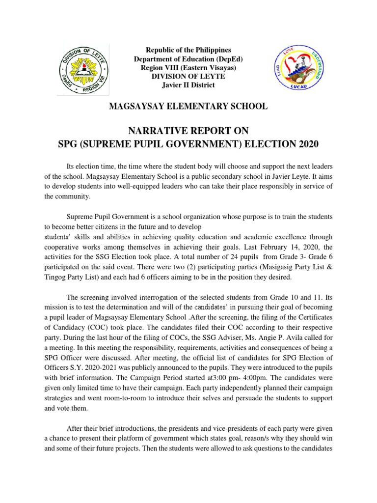 Narrative Report On SPG Election | Download Free PDF | Cognition ...