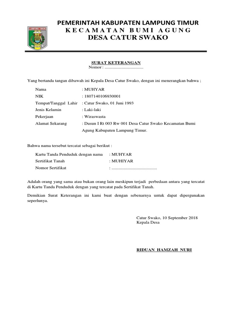 Surat Ket Beda Nama | PDF