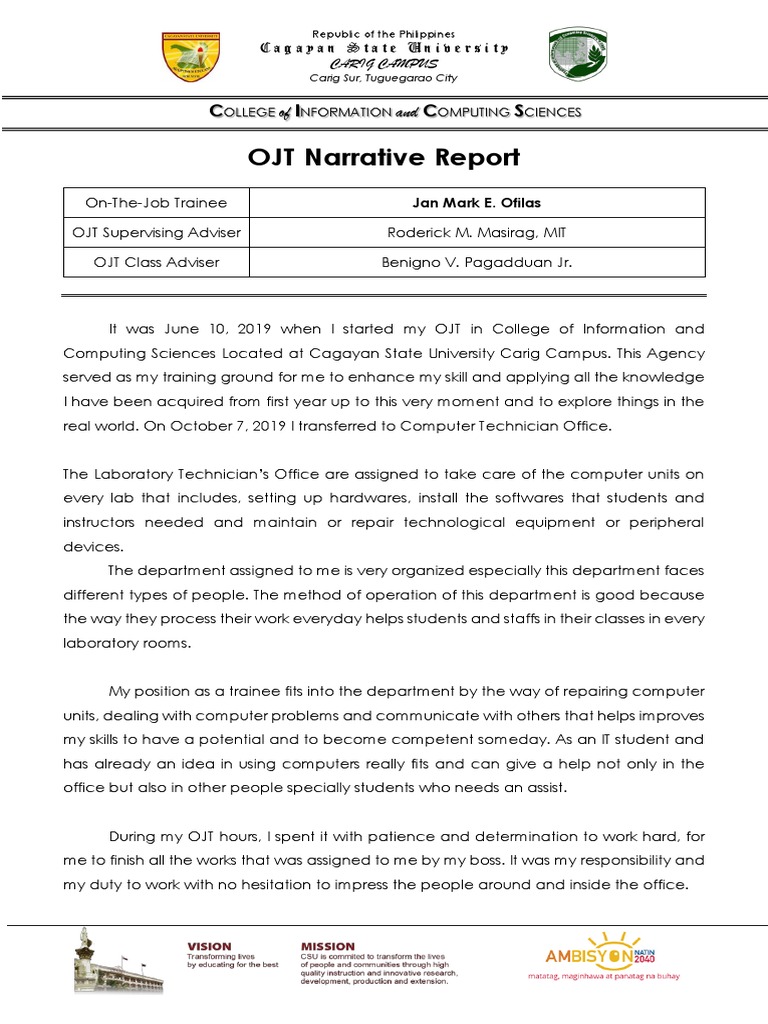 OJT Narrative Format 1 | PDF | Laboratories | Communication