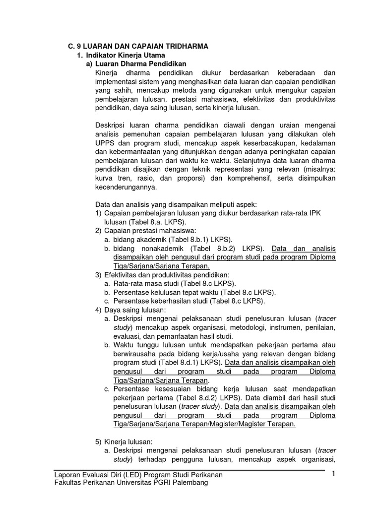 Standar 9 Luaran Dan Capaian Tridharma Led | PDF | Komputer