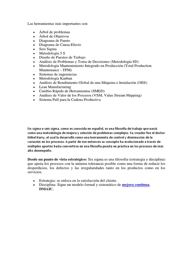 HERRAMIENTAS | Descargar gratis PDF | Lean Manufacturing | Six Sigma