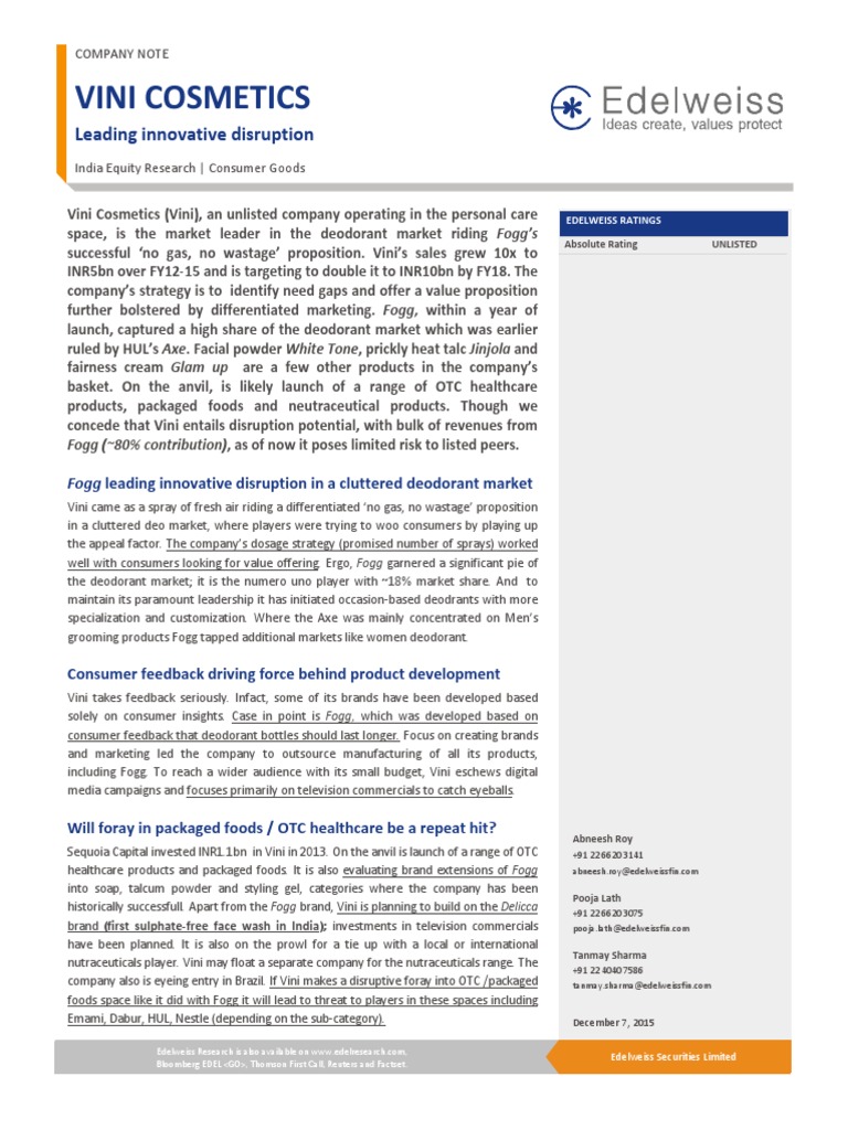 Vini Cosmetics - Company update-Dec-15-EDEL PDF | PDF | Business ...