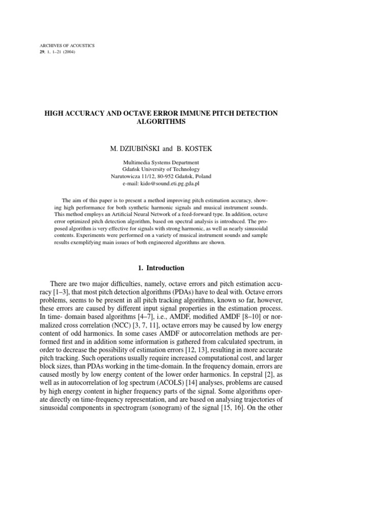 Pitch Detection Algorithms | PDF | Spectral Density | Pitch (Music)
