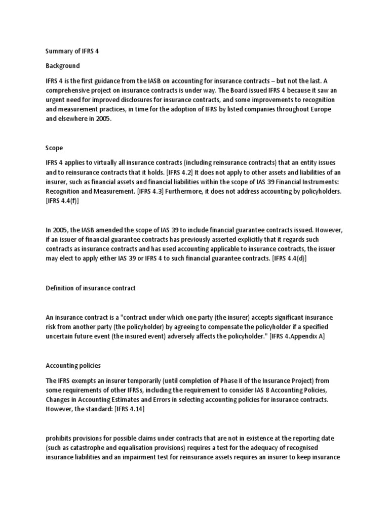 Summary of IFRS 4 | PDF