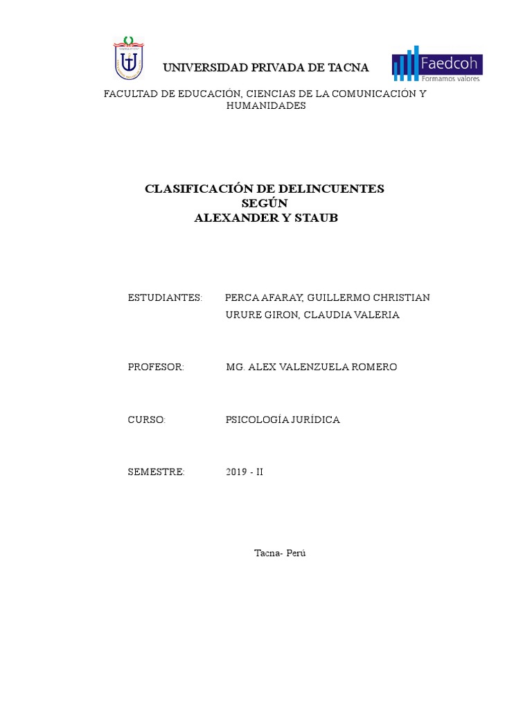 Clasificación de Delincuentes: Staub y Alexander | PDF | Neurosis ...