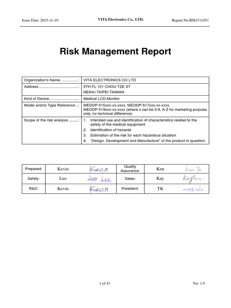 RM Report - 1511051 | PDF | Medical Device | Risk Management