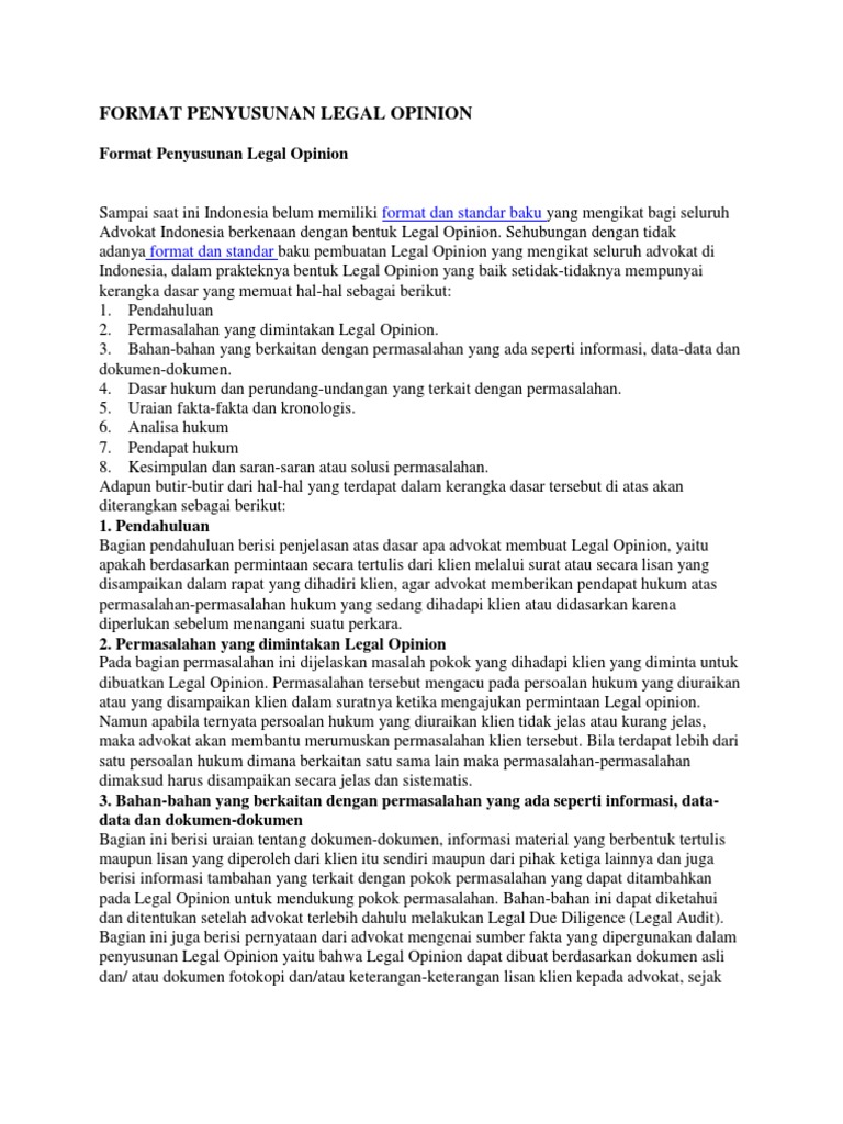 Format Penyusunan Legal Opinion | PDF