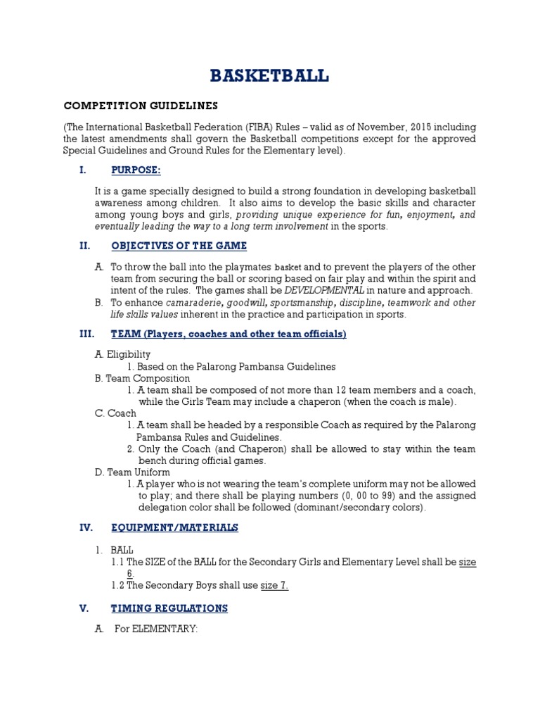 Basketball Competition Guidelines 2024 | PDF | Sports Rules And ...