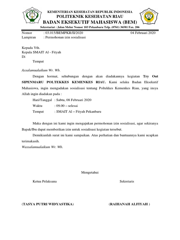 Contoh Surat Permohonan BEM | PDF