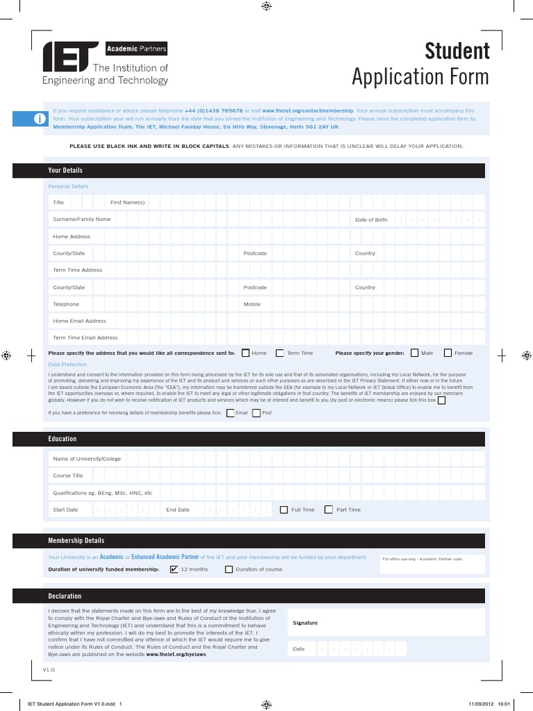 Editable IET Student Application Form - AP | PDF | European Economic ...