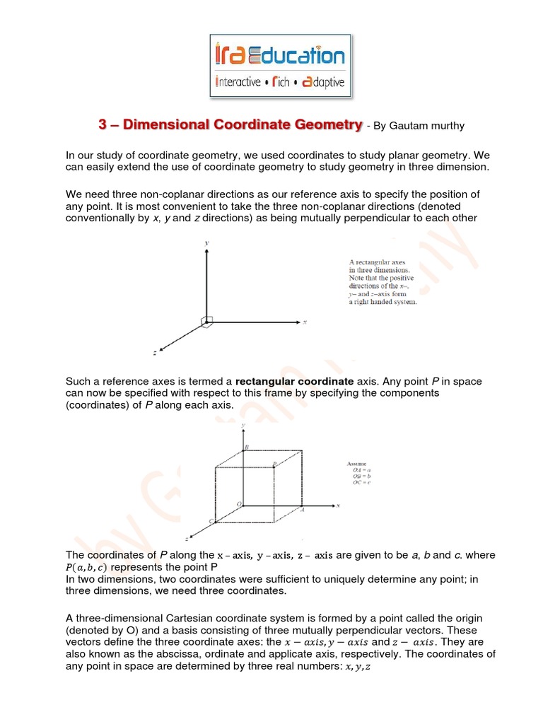 3D Geometry Basics | PDF | Cartesian Coordinate System | Coordinate System