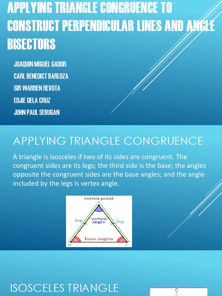 Applying Triangle Congruence To Construct Perpendicular Lines and | PDF ...