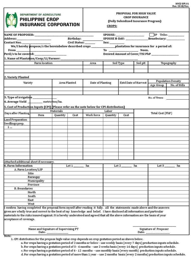 High Value Crop Insurance Proposal Form | PDF | Finance & Money Management