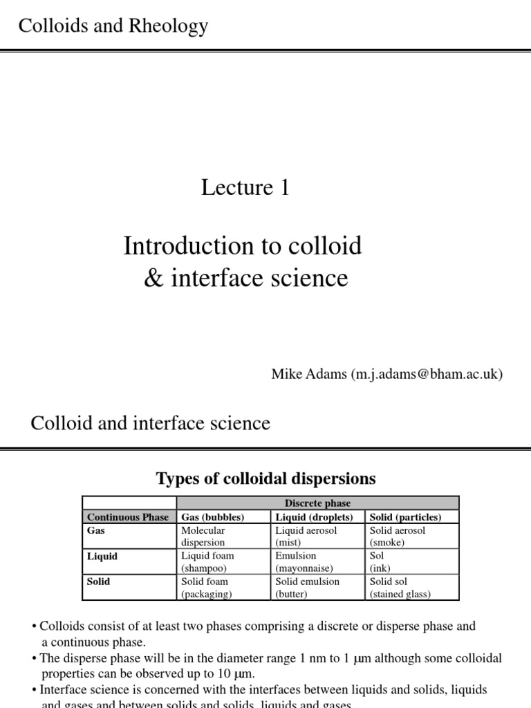 Introduction To Colloid Note | PDF